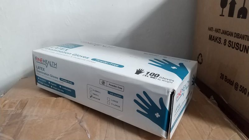 Sarung Tangan Latex Powder Free Onehealth Per Box isi 100 Pcs - M