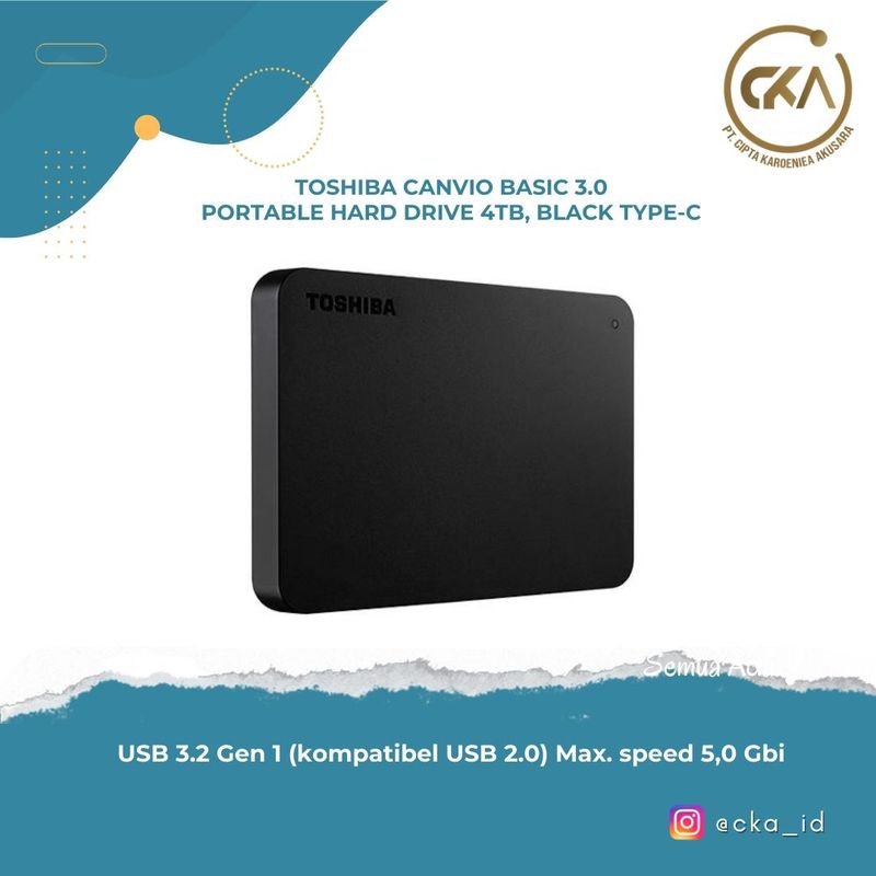 TOSHIBA CANVIO BASIC 3.0 PORTABLE HARD DRIVE 4TB, BLACK TYPE-C