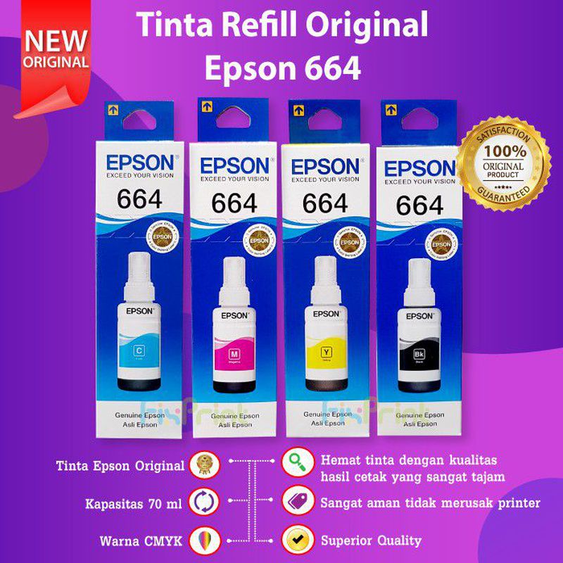 Tinta Epson 664 Original Ink Printer L565 L655 L1300 L1455 L120 L360 - 40ml