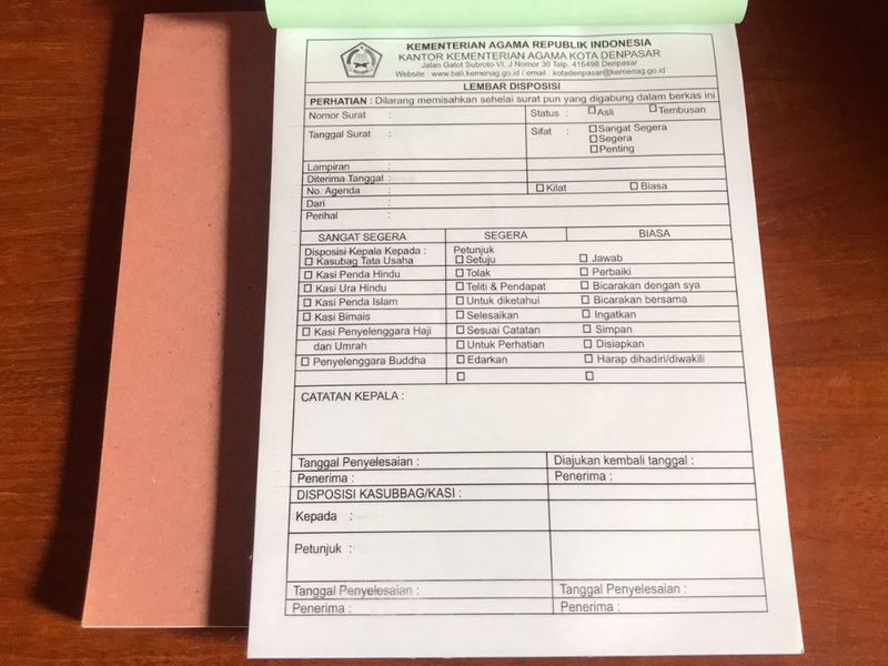 LEMBAR DISPOSISI (RANGKAP 3)