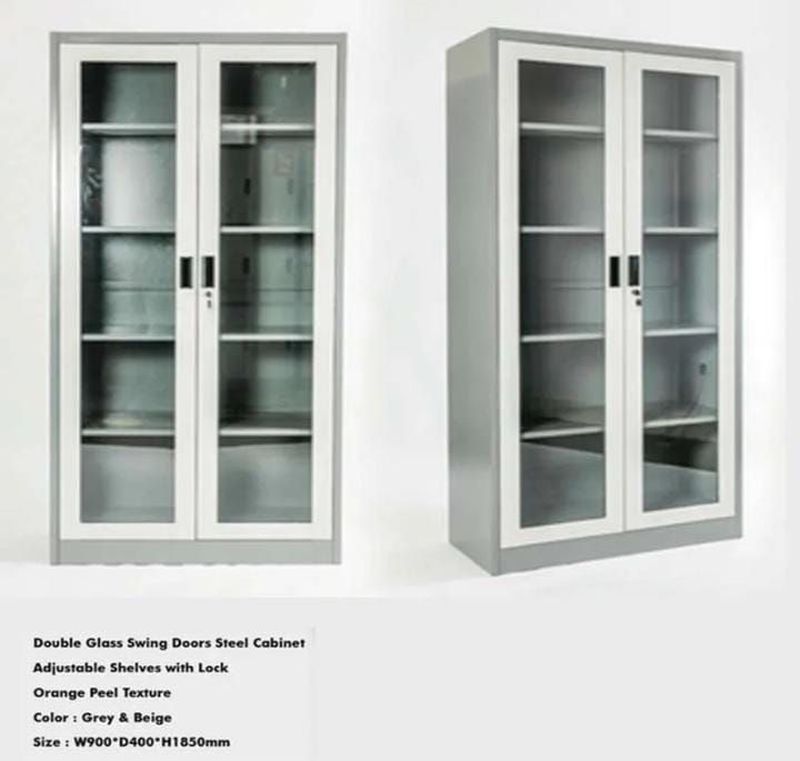 Almari File Double Glass Swing Doors Steel Cabinet