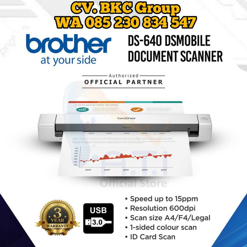 SCANNER BROTHER DS-640 Compact Mobile Document Scanner Portable ID Scan ...