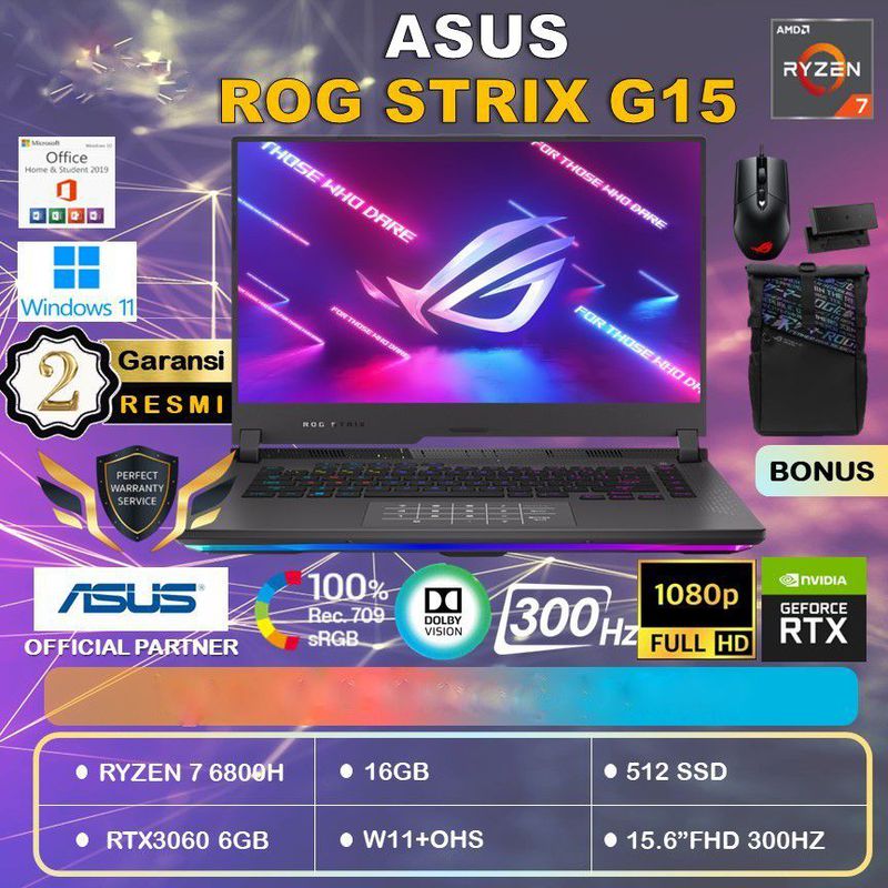 Asus ROG Strix G15 G513RM R7 6800H 16GB 512SSD RTX3060 6GB W11 OHS FHD ...