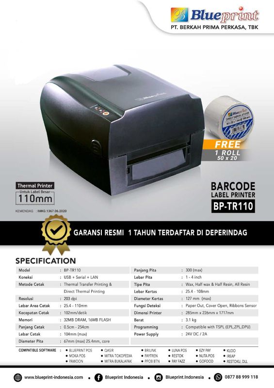 PRINTER LABEL BLUEPRINT TR110