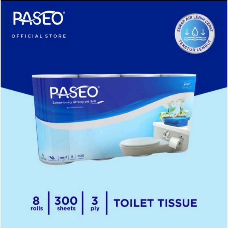 Tissue Paseo Toilet Elegant Core Non Embost 8 roll 300 sheet