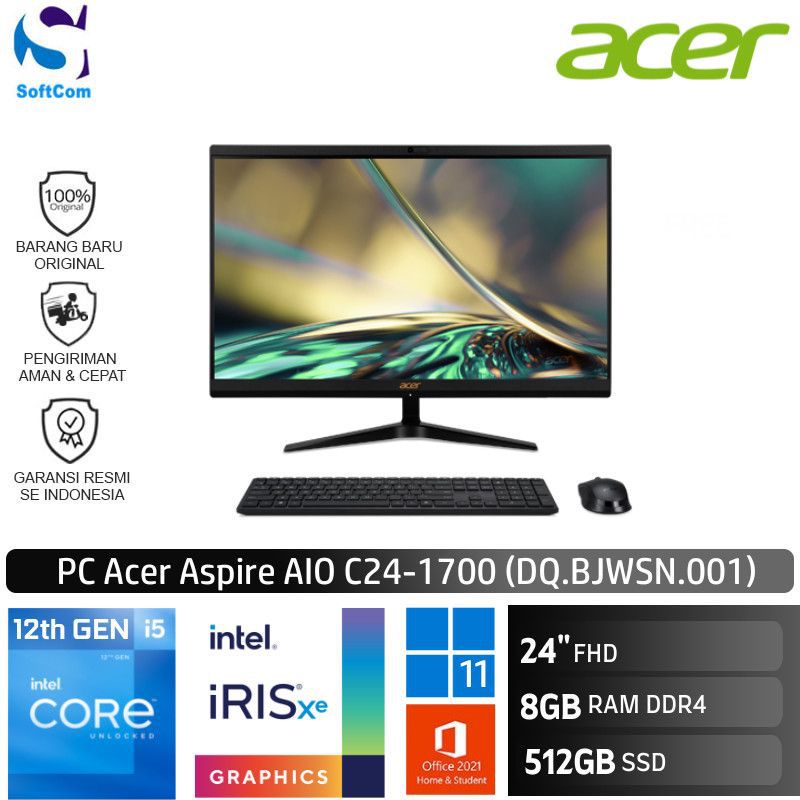 PC AIO ACER Aspire C24-1700 i5-1235U 8GB SSD 512GB NoDVD W11+OHS 23.8"