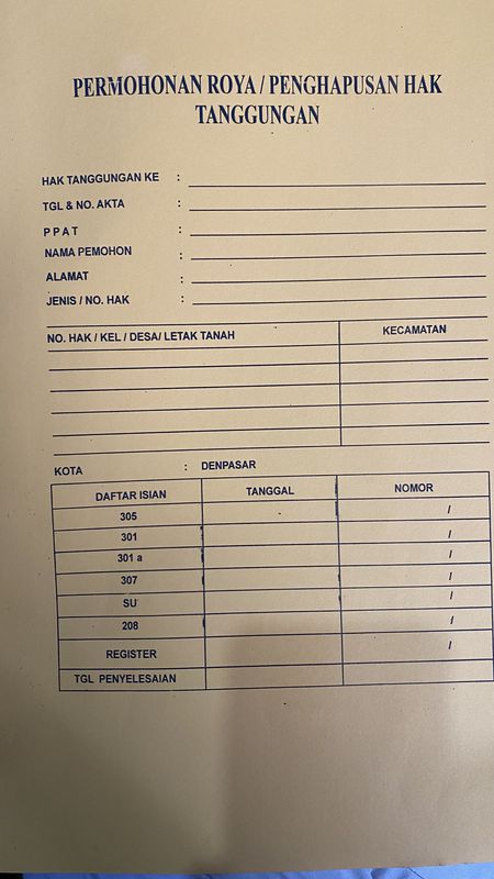 Map Permohonan Roya / Penghapusan Hak Tanggungan BPN KOTA DENPASAR