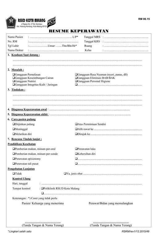 Formulir Resume Keperawatan