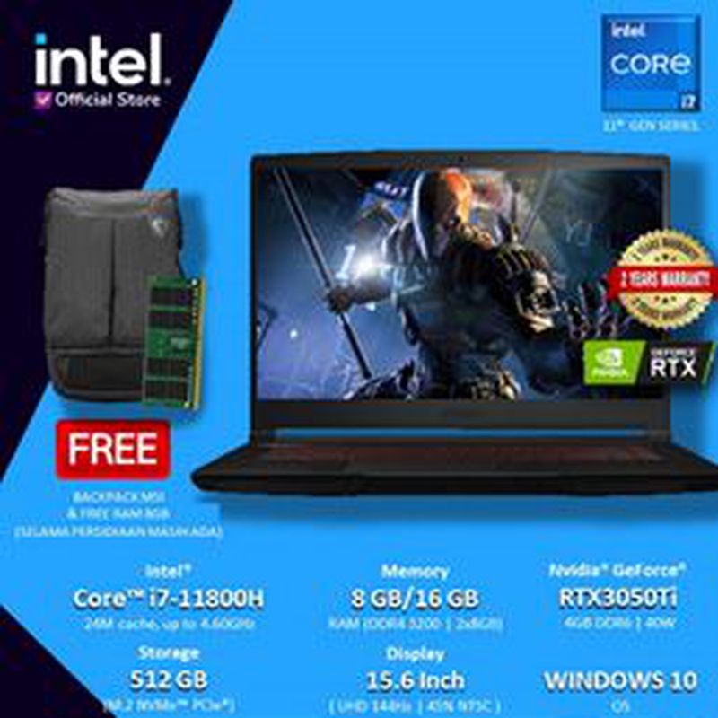 MSI THIN GF63 - RTX3050TI I7 11800H 8GB 512SSD W10 15.6FHD 144HZ