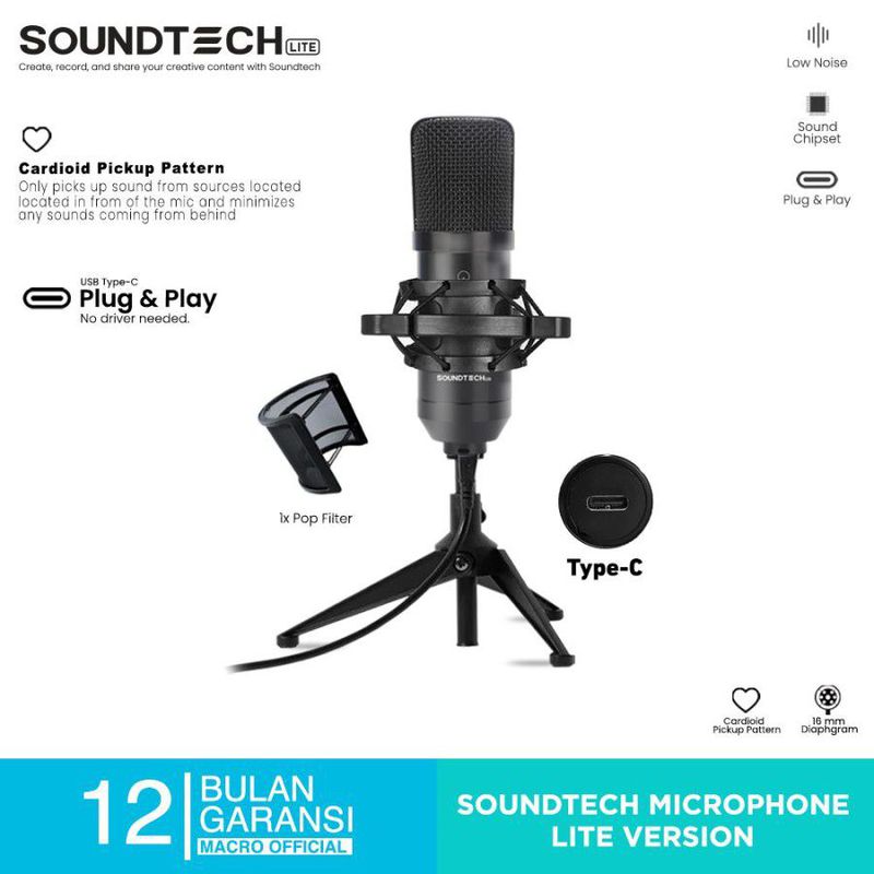 SOUNDTECH Lite Standing Microphone Condenser Record Streaming Podcast
