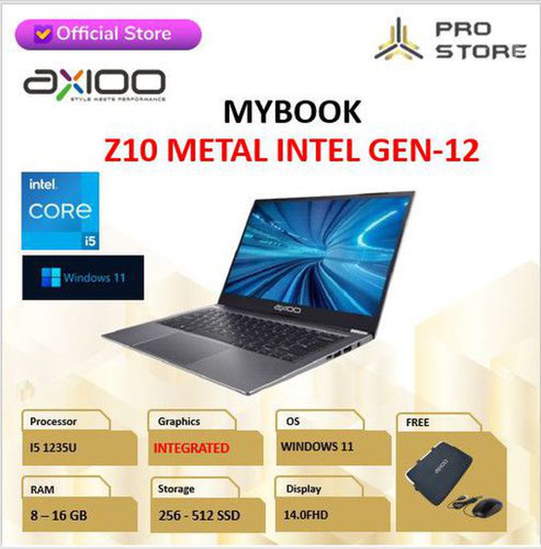 Axioo Mybook Z10 Metal 14” FHD Corei5 1235U Generasi 12 8GB /256 GB NVME