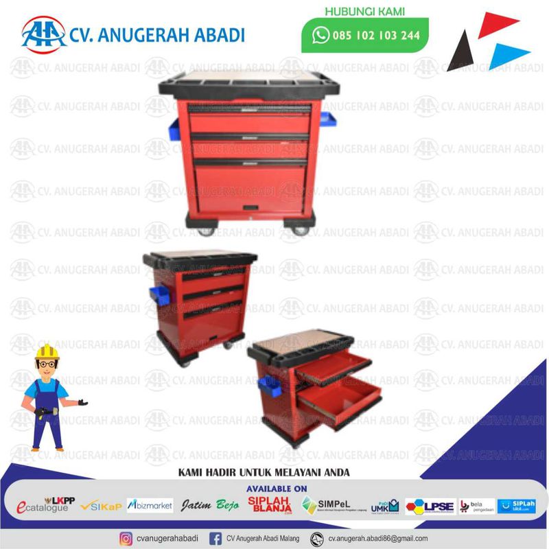 Krisbow Lemari Perkakas Dengan 3 Laci Lrtdr3 - Merah / Rak Bengkel ...