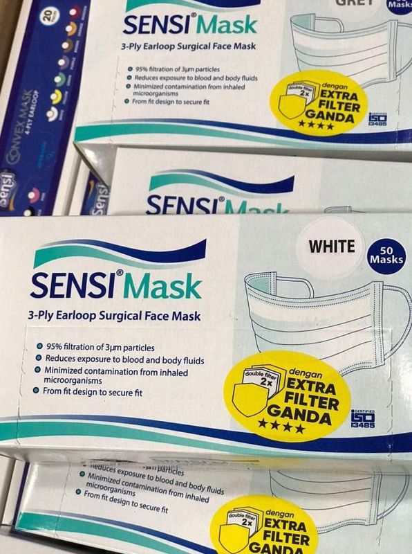 Masker Sensi Mask 3-Ply Earloop Surgical Double Filter Isi 50 Pcs Ori