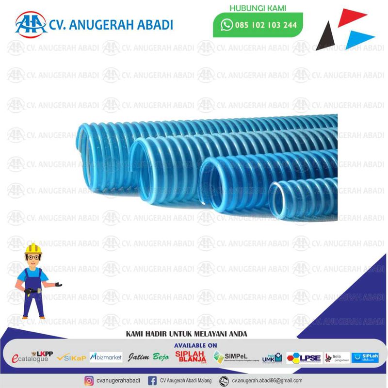 1 Meter Selang Spiral PVC Biru Ukuran 1 Inch 1/4