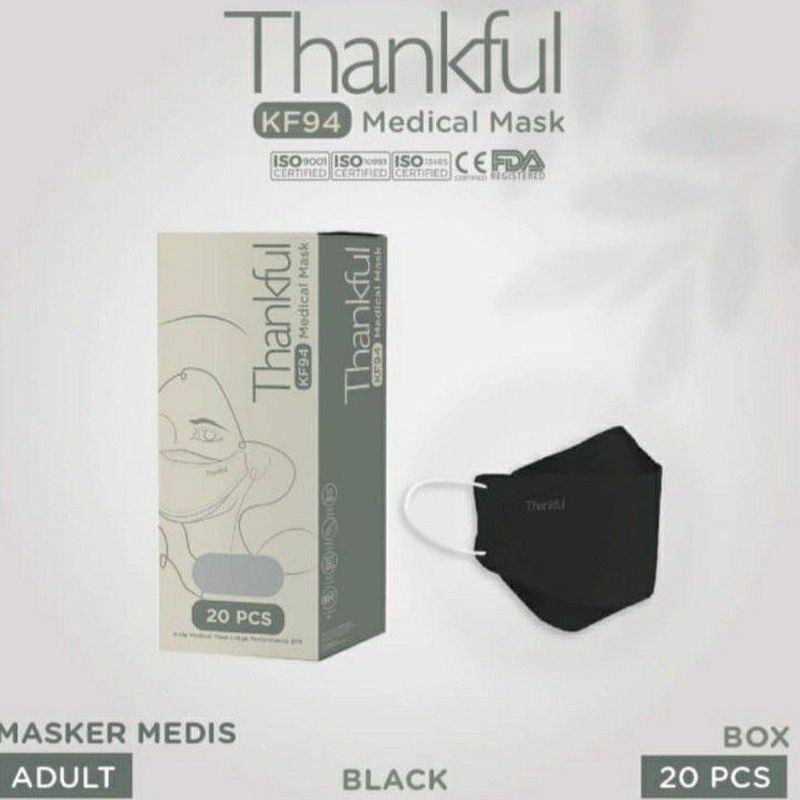 MASKER KF94 4 PLY MERK THANKFUL ISI 20 / BOX - Hitam