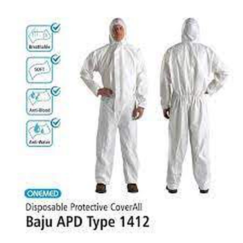 BAJU APD COVERALL PUTIH L 1412 / Disposable Protective Coverall Putih