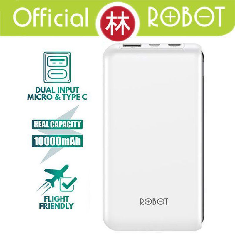 Power bank Robot RT180 10000mAh Dual Input Type-C & Micro USB - Putih