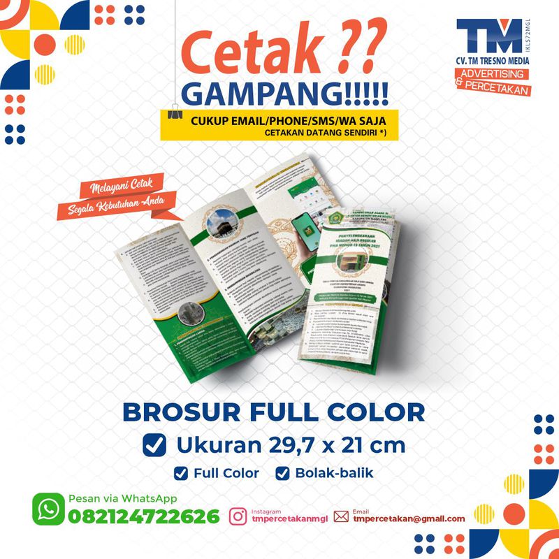 Leaflet uk. A4, Art Paper 120gr, 2 sisi, Full color, 50 Pcs