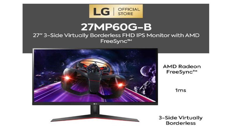 LG 27MP60G-B 27'' FHD IPS Monitor AMD FreeSync™ 1ms 75Hz HDMI DP