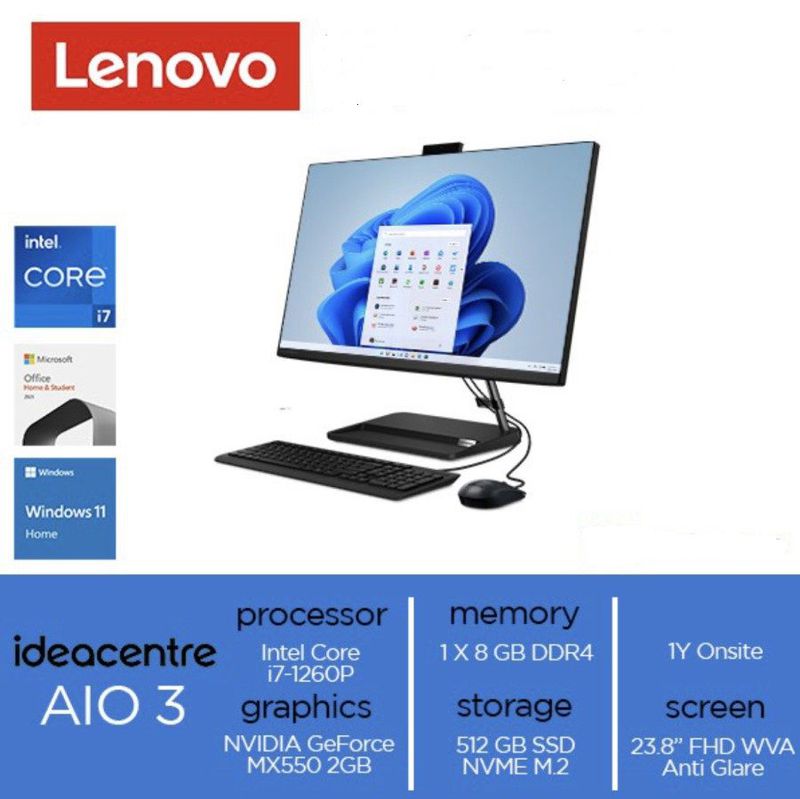 PC Lenovo AIO Ideacenter 3 24IAP7 Intel Core i7-1260P / 8GB / 512 SSD M ...