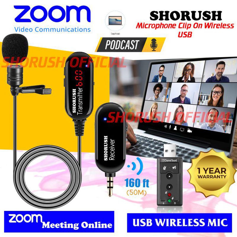 PC Microphone Mic Clip On Wireless Laptop Zoom Webinar Podcast ...