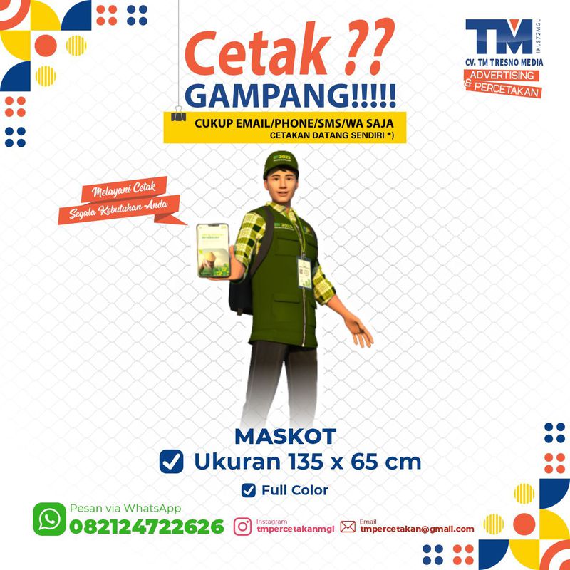 Maskot bahan Banner / MMT 135 x 65 cm, Flexy 280 gr,