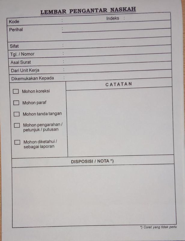 Bahan cetakan spesifikasi : cetak nota disposisi kertas ncr