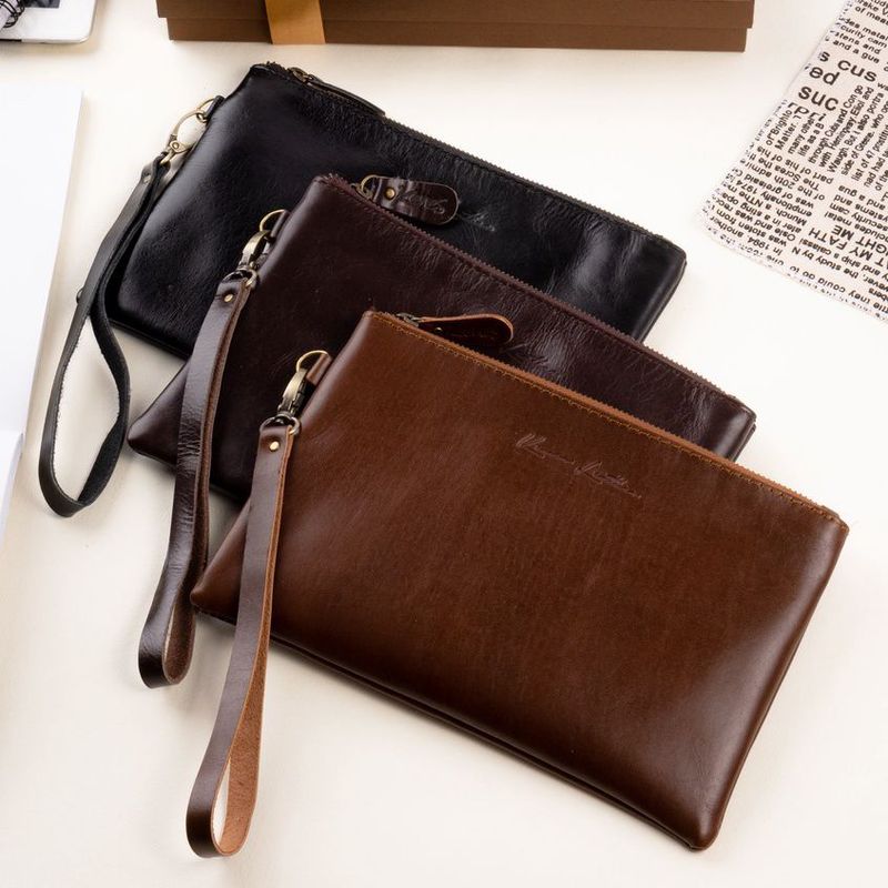 Kenes Leather Clutch Tas Tangan Pouch Unisex Kulit Asli SIMPLE Pullup ...