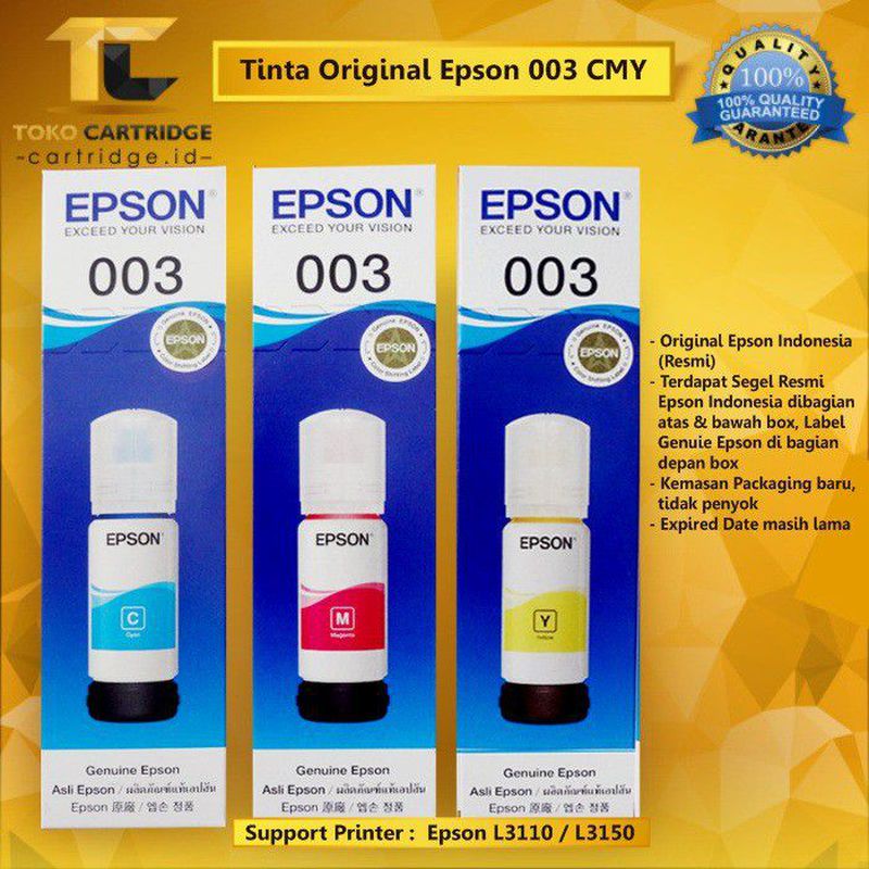 TINTA EPSON 003 WARNA (CYAN, MAGENTA DAN YELLOW) ORIGINAL - Kuning