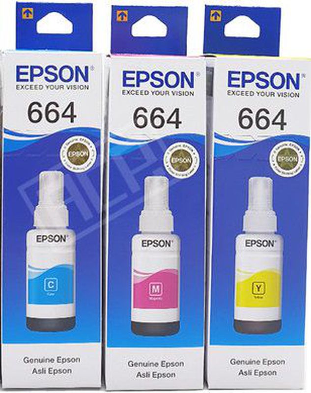 TINTA EPSON 664 WARNA (CYAN, MAGENTA DAN YELLOW) ORIGINAL - Pink