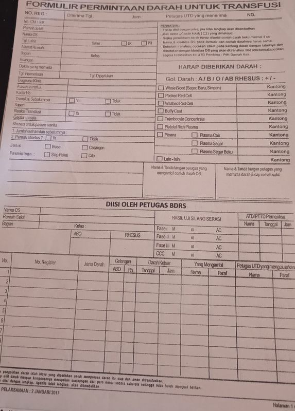 cetak formulir permintaan darah
