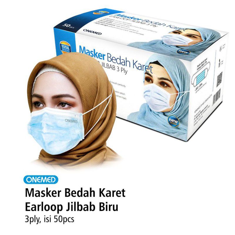 OneMed - Masker Hijab Medis Karet Box Isi 50Pcs - Biru