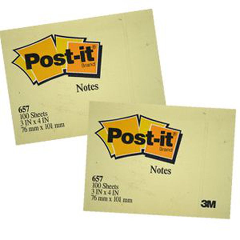 3M LABEL POST IT NOTES SIZE 3 X 4" 657 YELLOW