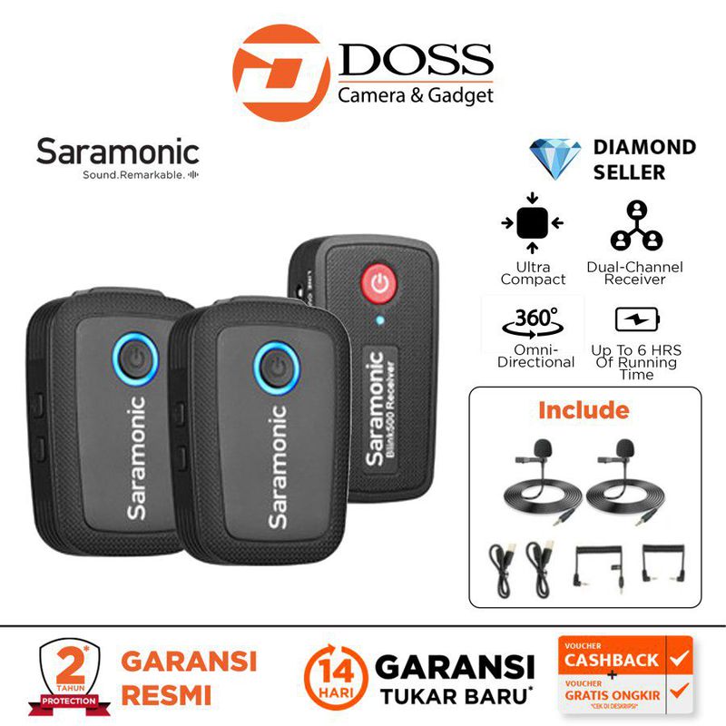 Saramonic Blink 500 B2 TX+TX+RX Wireless Omni Lavarier Mic - Black