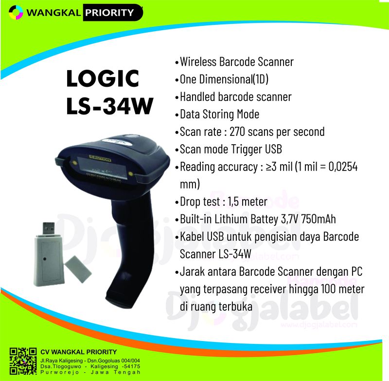 SCANNER BARCODE WIRELESS LOGIC LS-34W
