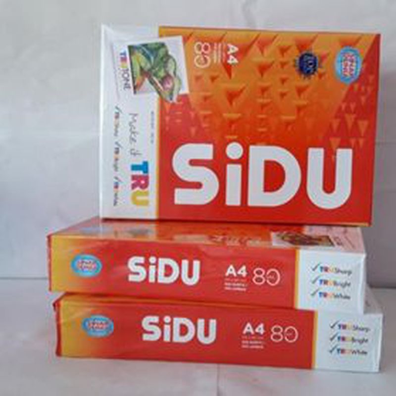 Kertas HVS A4 Berat 80 Gram merk SIDU 1 Rim : 500 Lembar