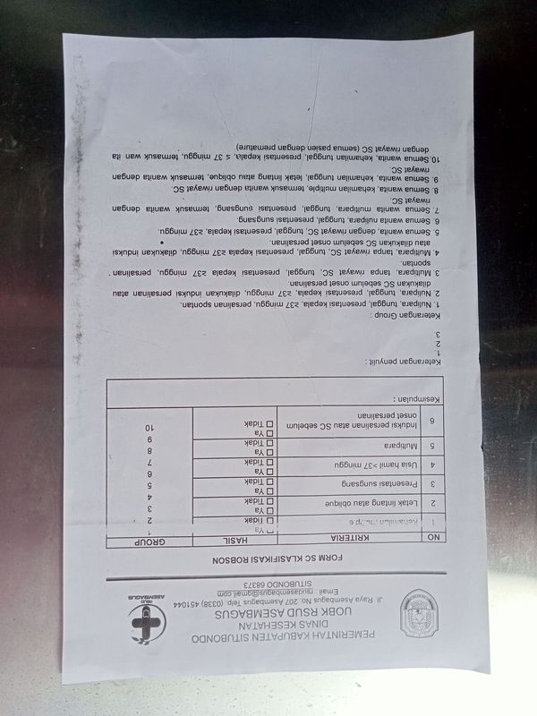 Form SC Klasifikasi Robson. RSAB
