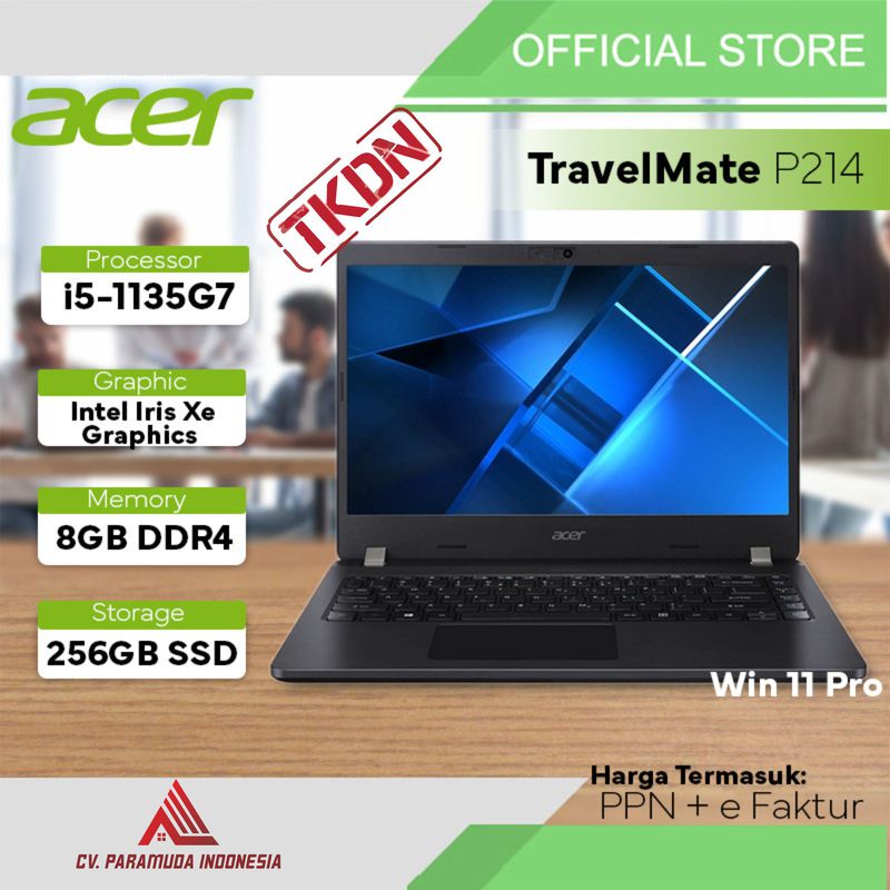 Laptop Acer TravelMate P214 i5-1135G7 8GB 256GB SSD Win11Pro TKDN