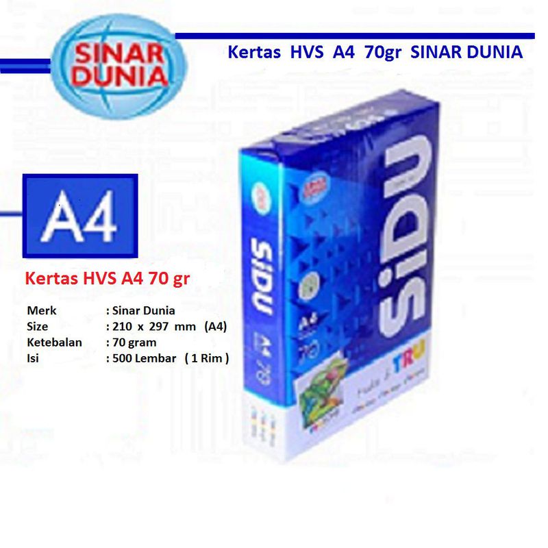 KERTAS HVS PUTIH A4 SIDU (RIM)