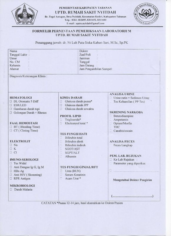 Form Permintaan Laboratorium RS SS