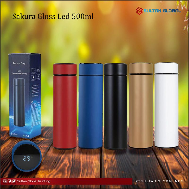 Tumbler Sakura Led Temperatur 500ml Custom - Putih