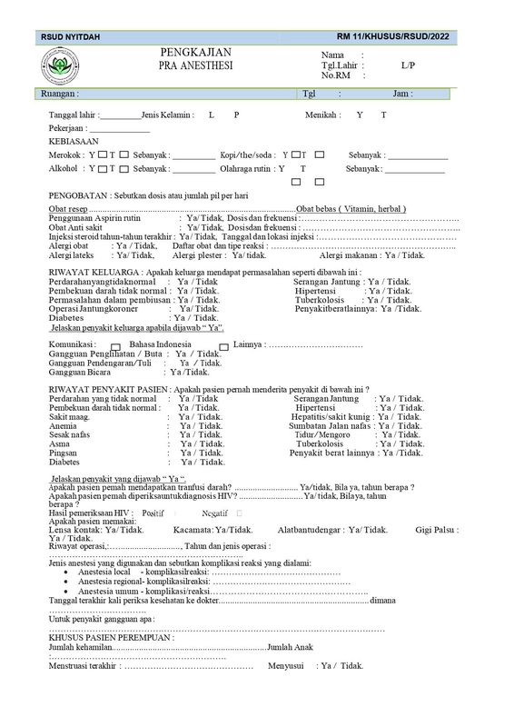 Form Assesment Pra Anastesi RS SS