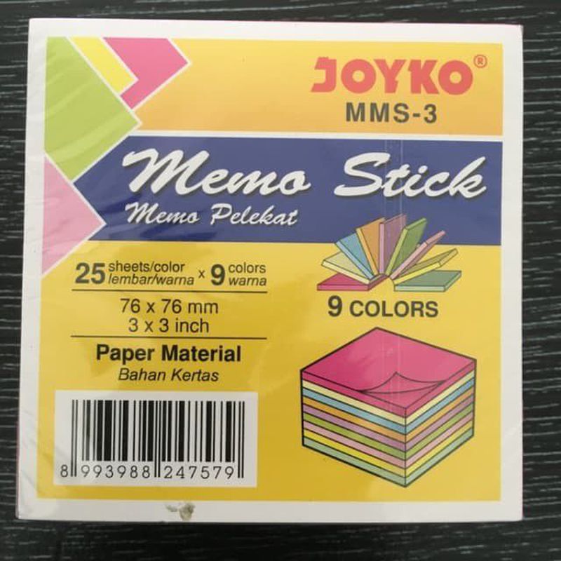 Memo Stick JOYKO MMS-3 9Warna 25lembar Sticky Note MMS3