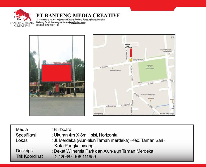 Sewa Media Billboard Jl. Merdeka, Pangkalpinang - 1 Bulan