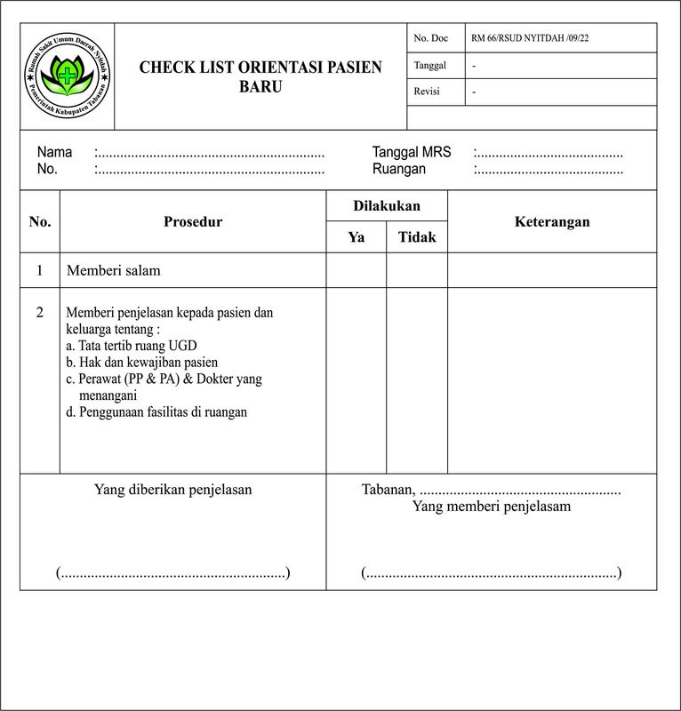 Form Orientasi Pasien Baru RS SS