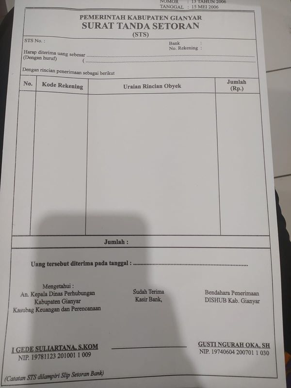 Cetak Blanko Surat Tanda Setoran (STS)