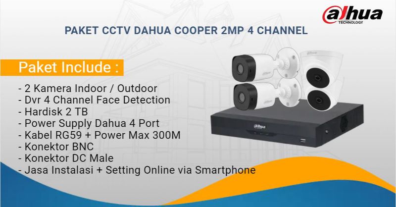 PAKET CCTV DAHUA 4 CHANNEL 2MP COOPER