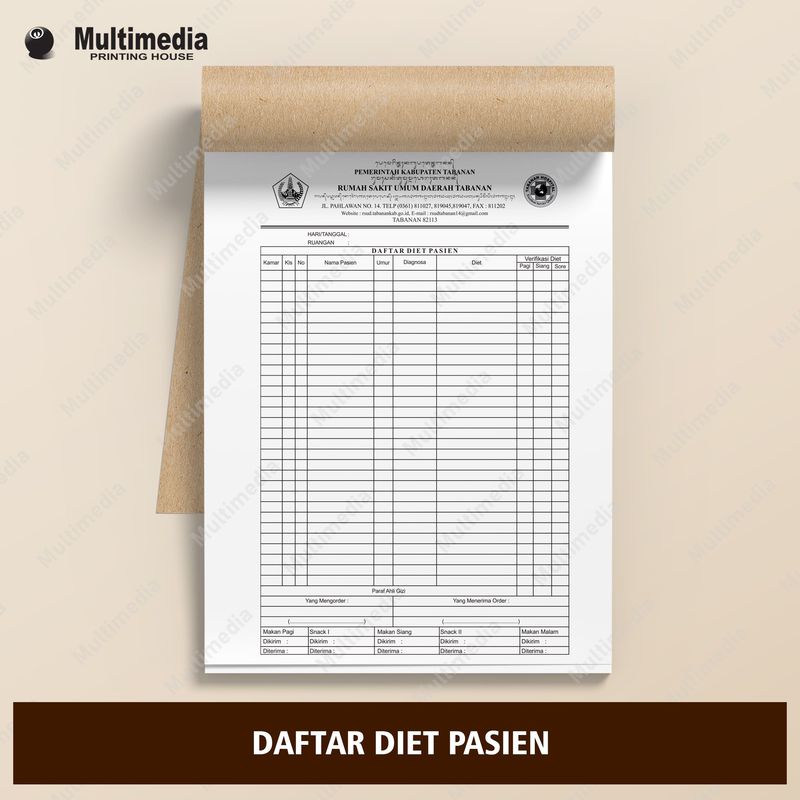 Blangko Daftar Diet Pasien