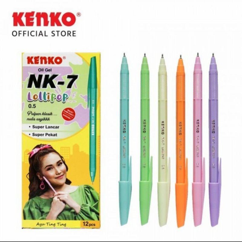 Pen Pena Pulpen KENKO NK7 LOLLIPOP Pak 12Pcs Ballpoint Pen Gel Oil NK-7