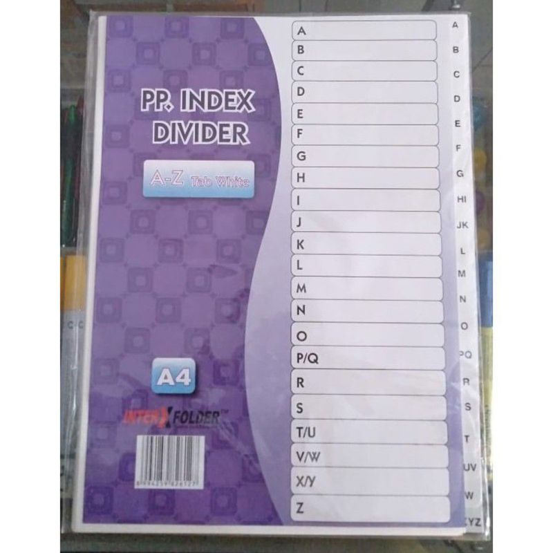 Index Divider InterX A4 A-Z ABJAD Pembatas File Dokumen Pembatas Buku